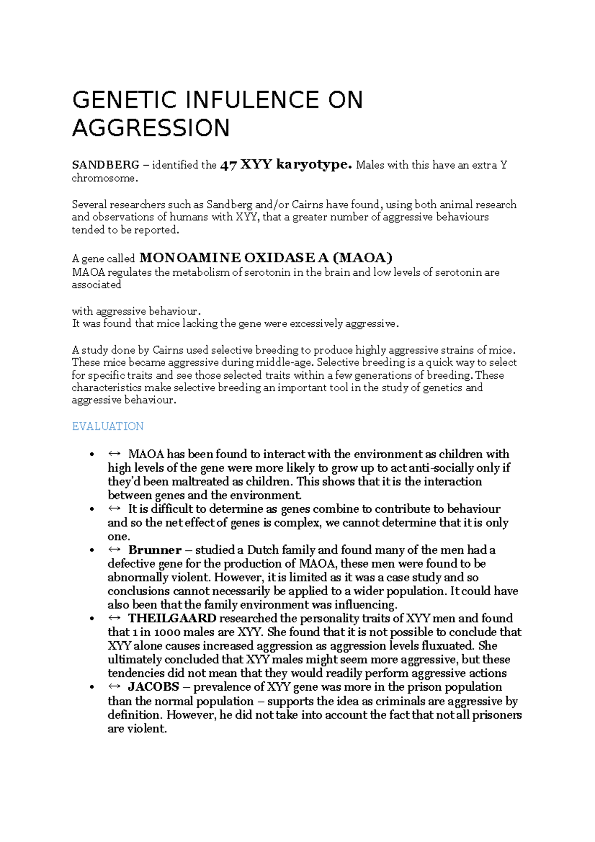 Genetic Infulence ON Aggression - GENETIC INFULENCE ON AGGRESSION ...