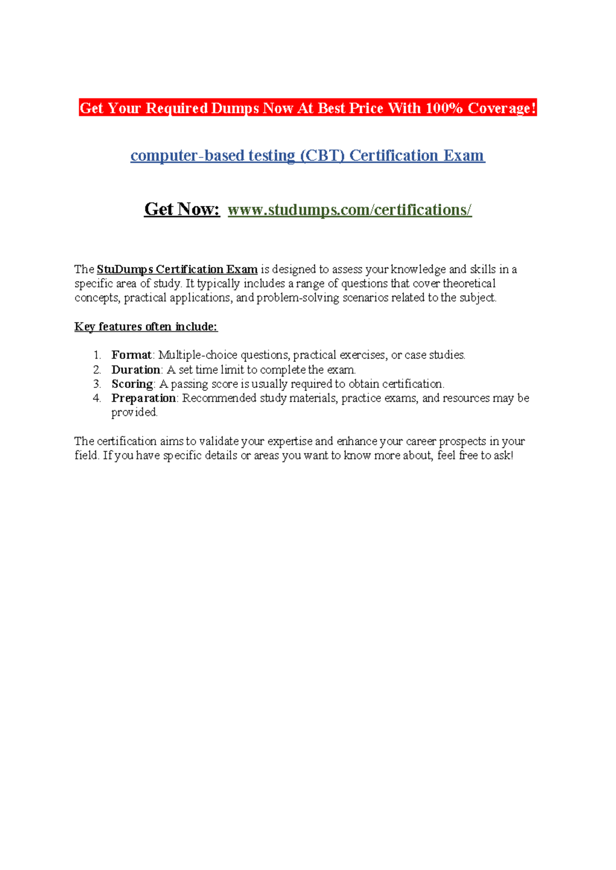 Computer-based testing (CBT) Certification Exam - Get Your Required ...