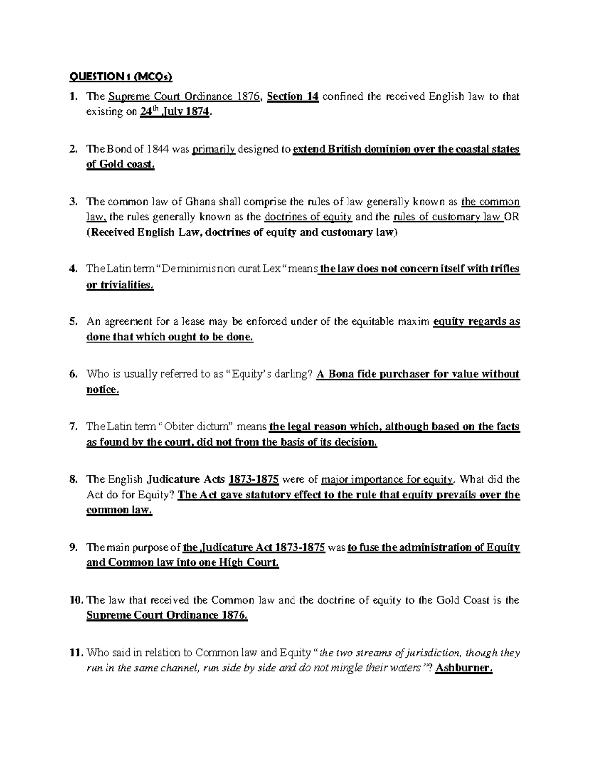 Danimens LAW - Sample question on Ghana legal system - QUESTION 1 (MCQs ...
