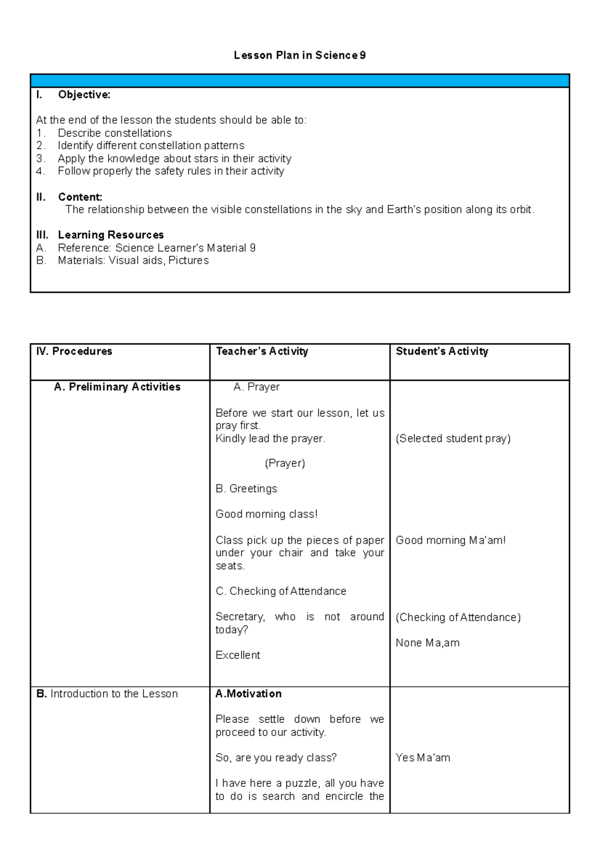 Lesson Plan in Science 9 - Objective: At the end of the lesson the ...