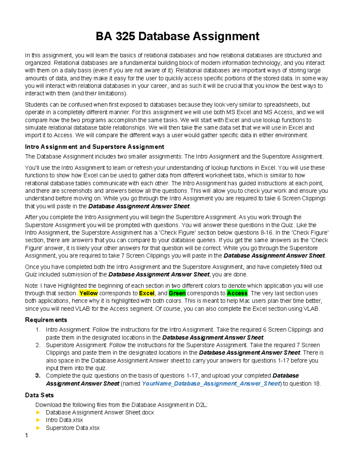 Database Prototype instructions - BA 325 Database Assignment In this ...