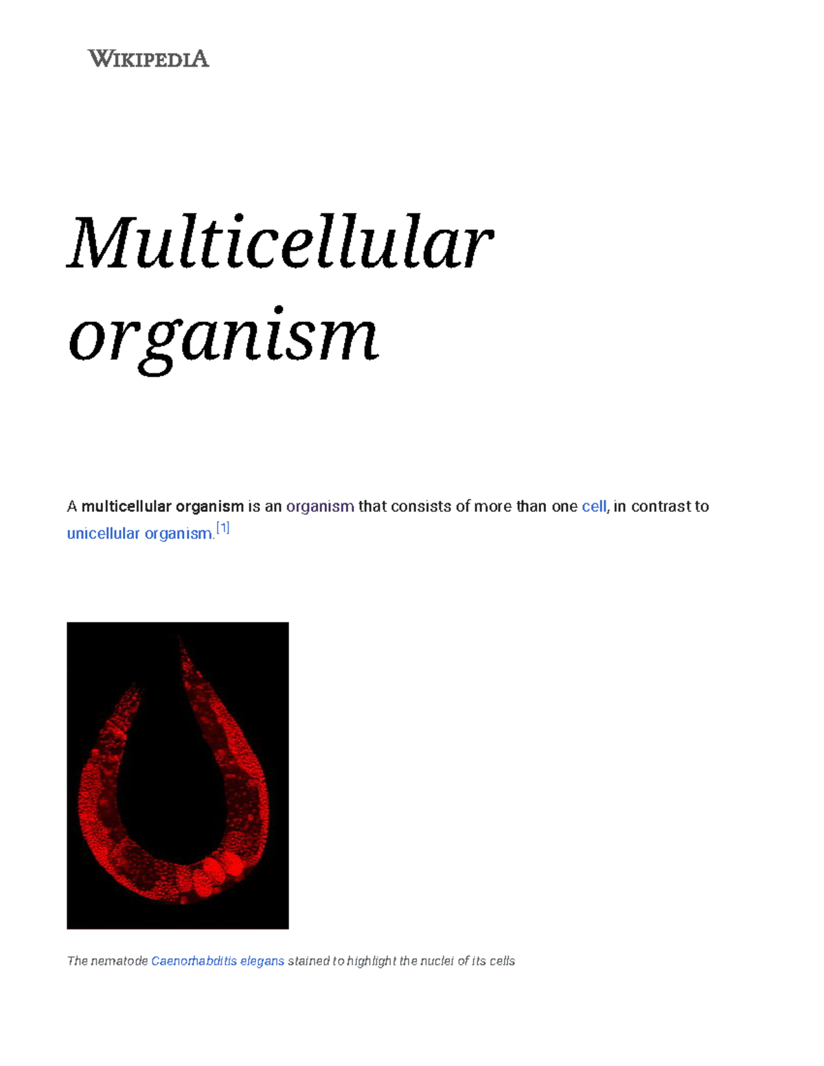 Multicellular - Biological Sciences - Multicellular organism A ...