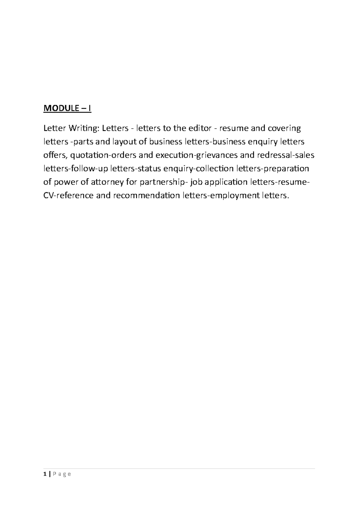 Module 1 Sem 2 Lecture Notes Module I Letter Writing Letters