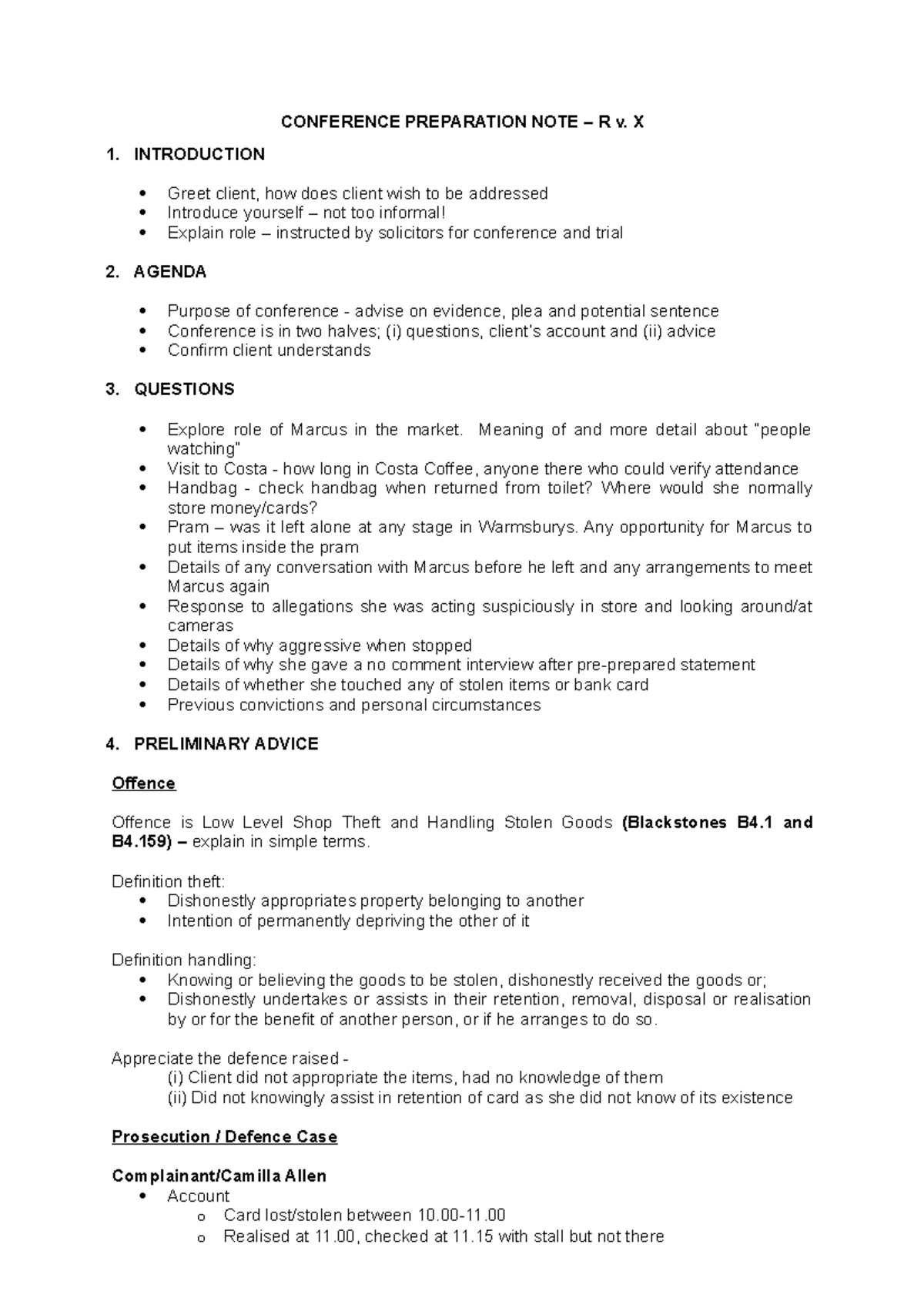 Exemplar - Conference Preparation Note - CONFERENCE PREPARATION NOTE ...