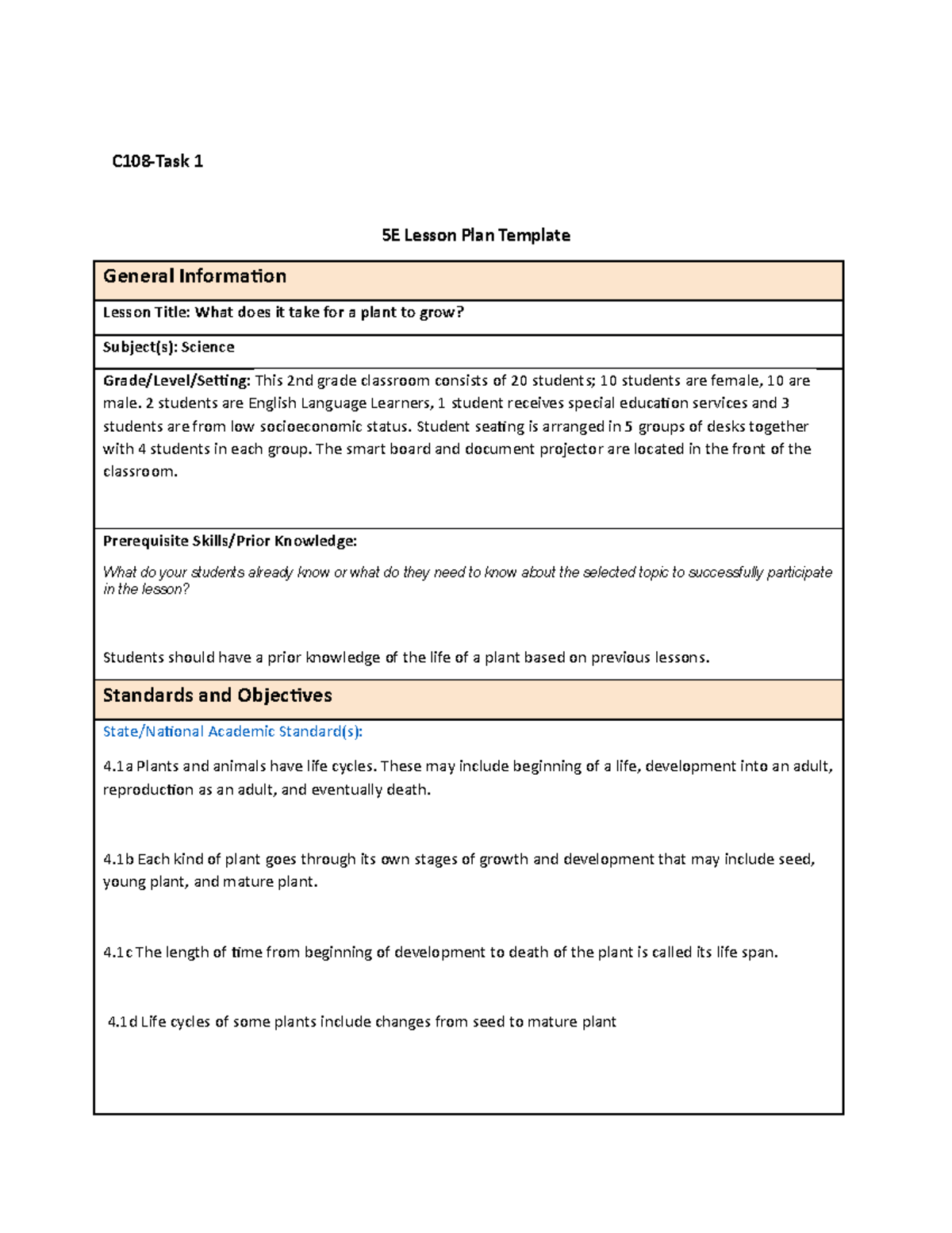 Studco 4 - Course work - C108-Task 1 5E Lesson Plan Template General ...
