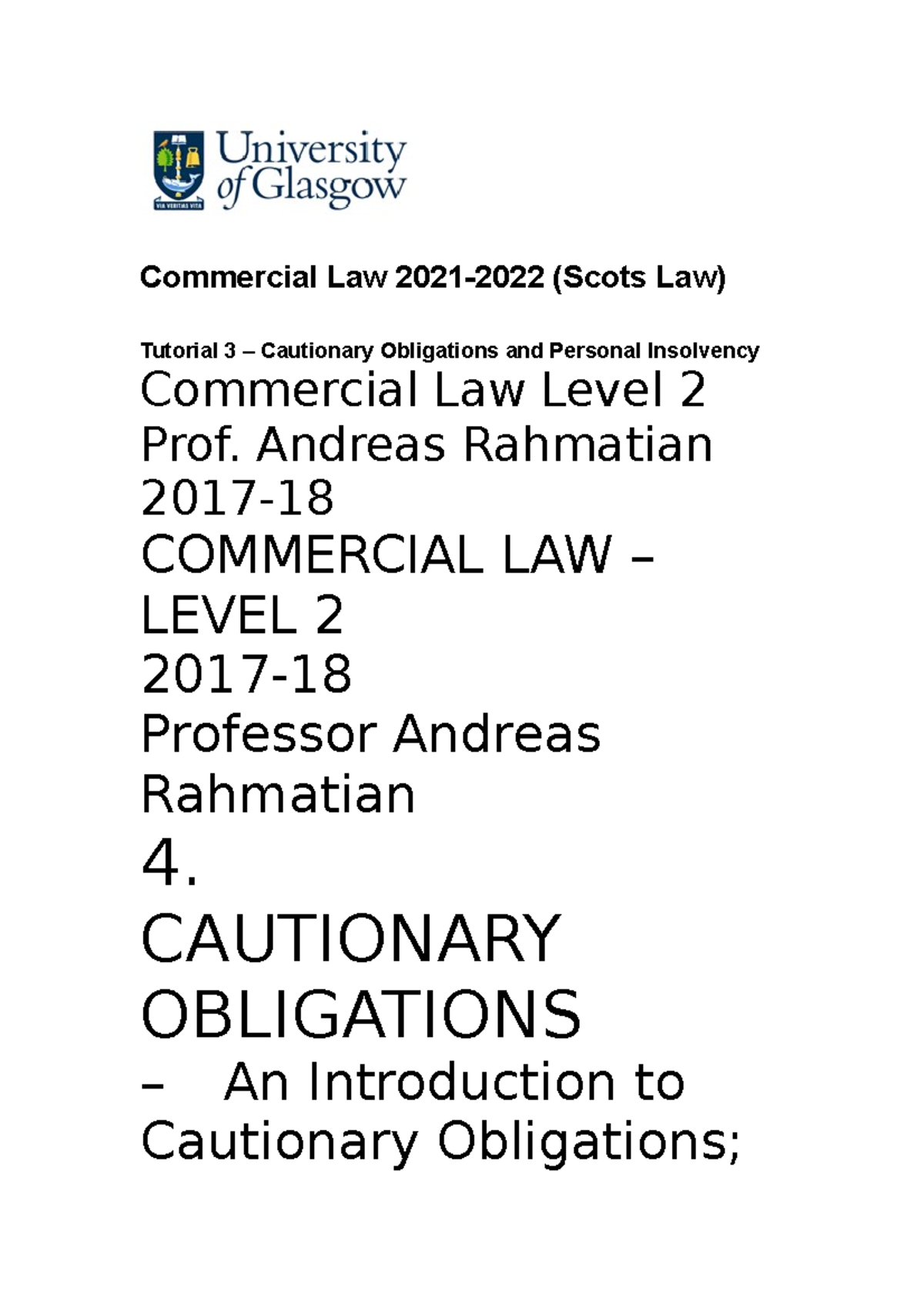 Tutorial 3 - Commercial Law 2021-2022 (Scots Law) Tutorial 3 ...