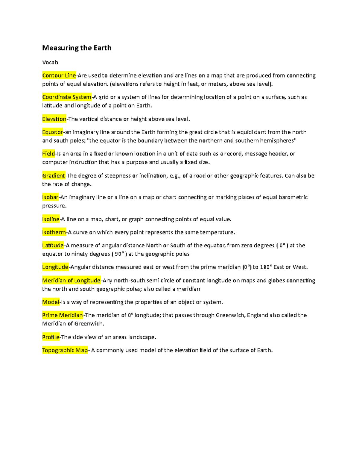 Measuring the Earth - Lecture notes 11 - Measuring the Earth Vocab ...