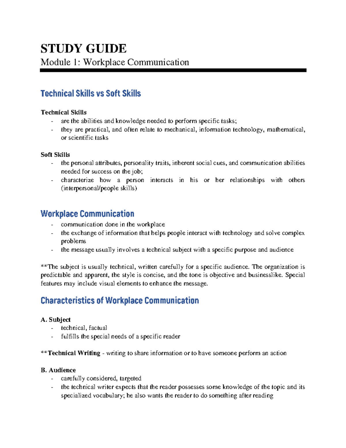 [M1 - Guide] - Workplace Communication - STUDY GUIDE Module 1: Workplace Communication Technical ...