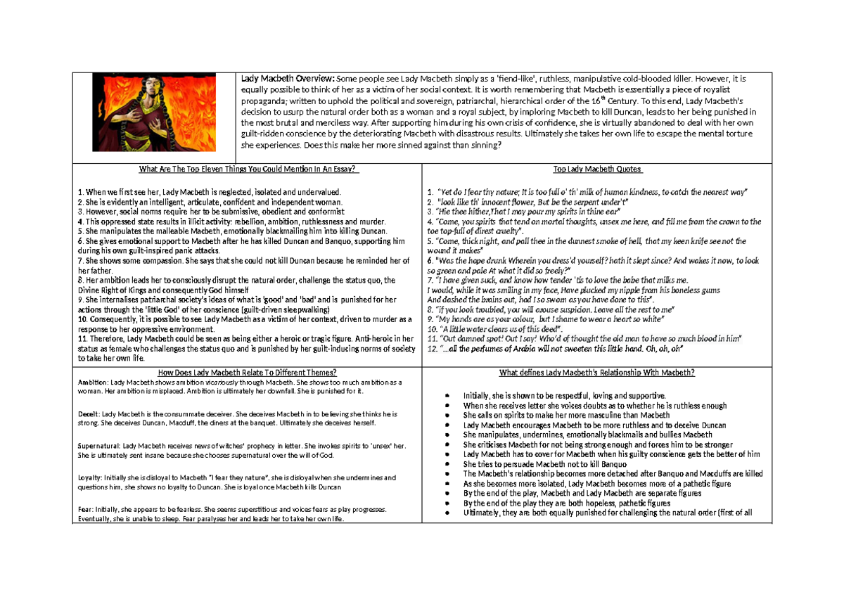 Lady Macbeth - However, it is equally possible to think of her as a ...