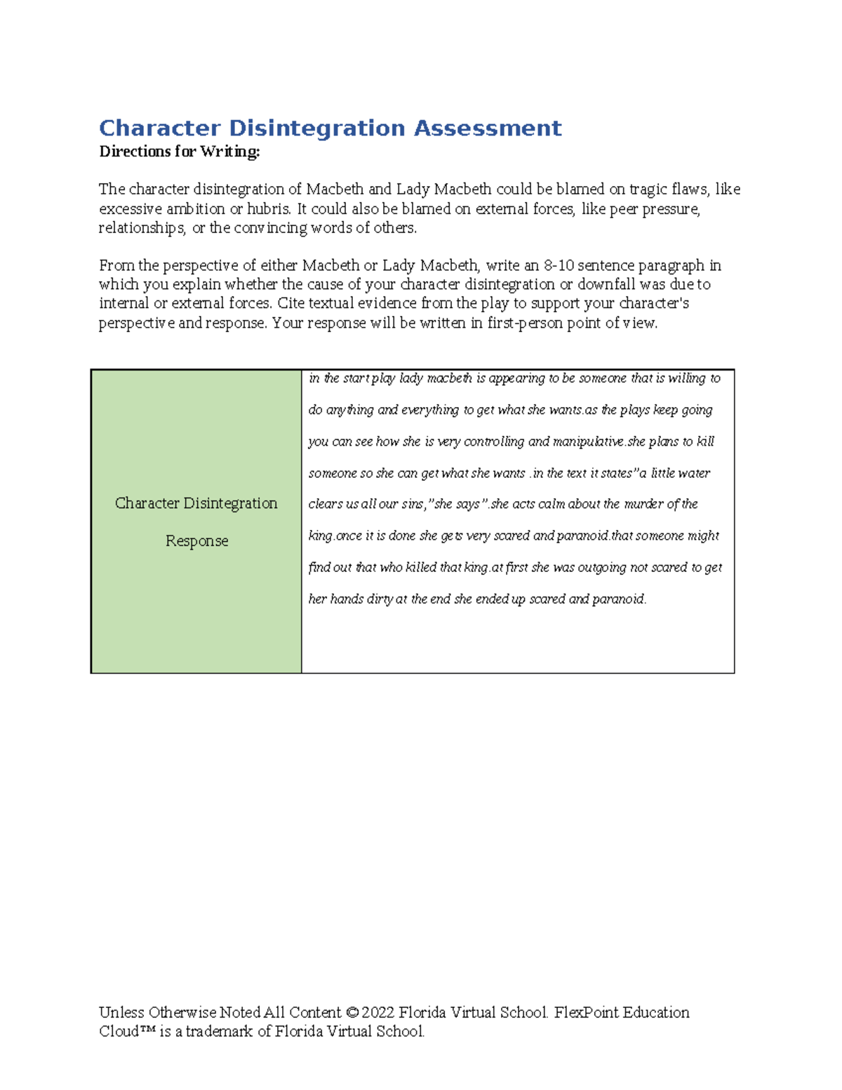 5.05 - summarize - Character Disintegration Assessment Directions for ...
