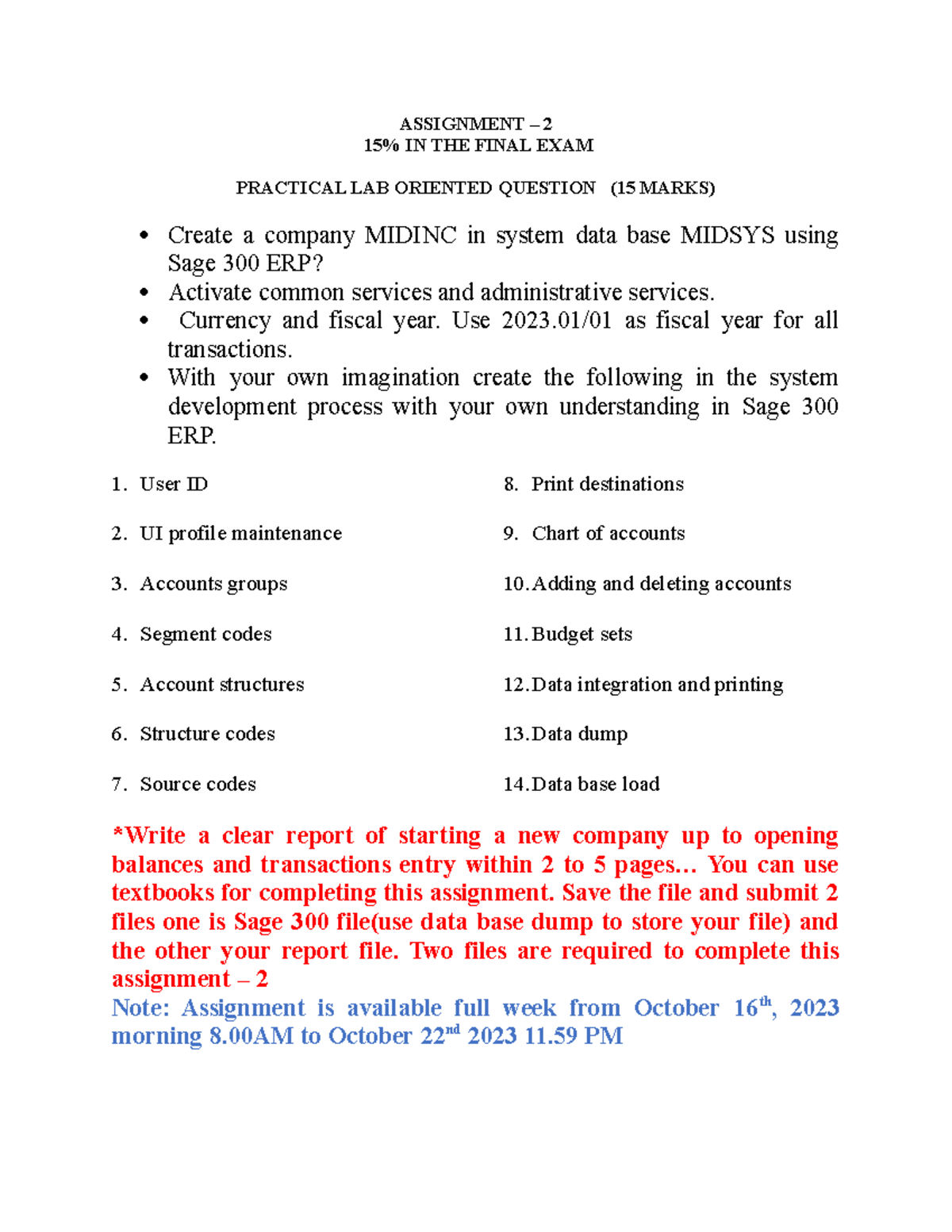 Assignment 2 15 IN THE Final EXAM - ASSIGNMENT – 2 15% IN THE FINAL ...