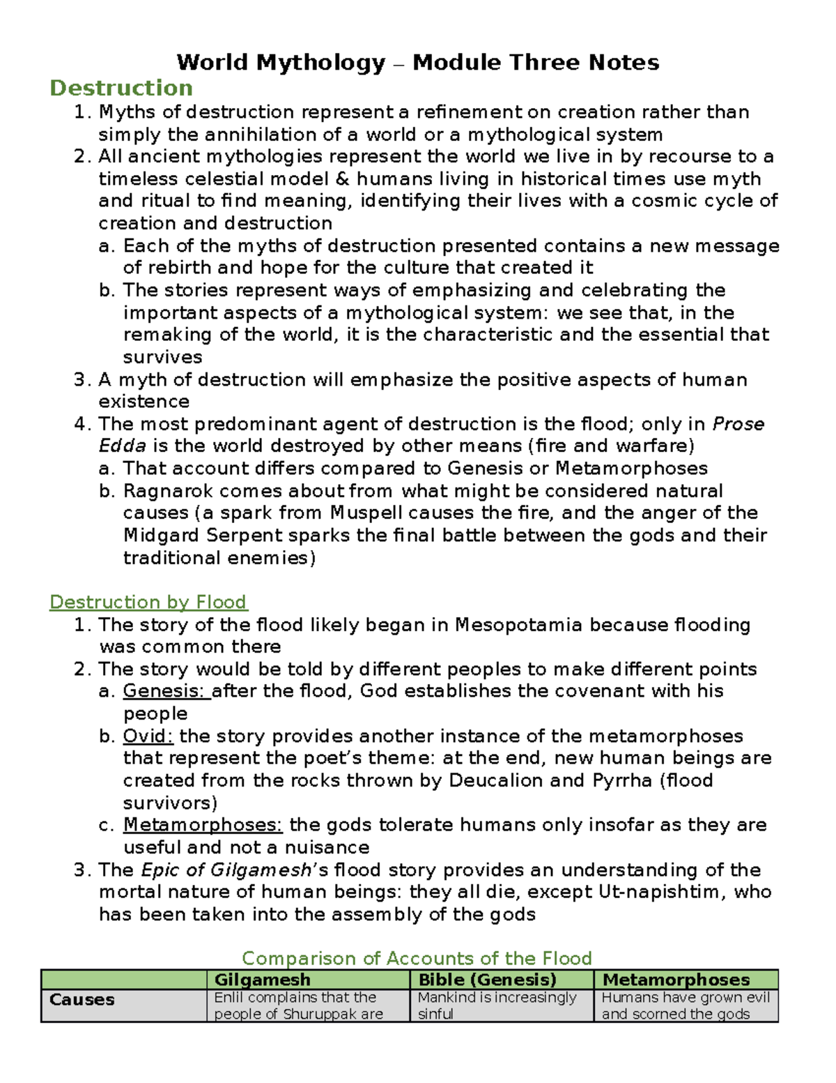 Module Three Notes - World Mythology – Module Three Notes Destruction 1 ...