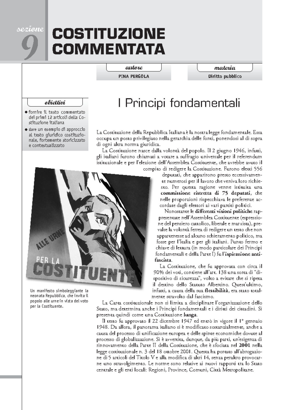 LA Costituzione - Diritto pubblico materia PINA PERGOLA autore 9 I ...