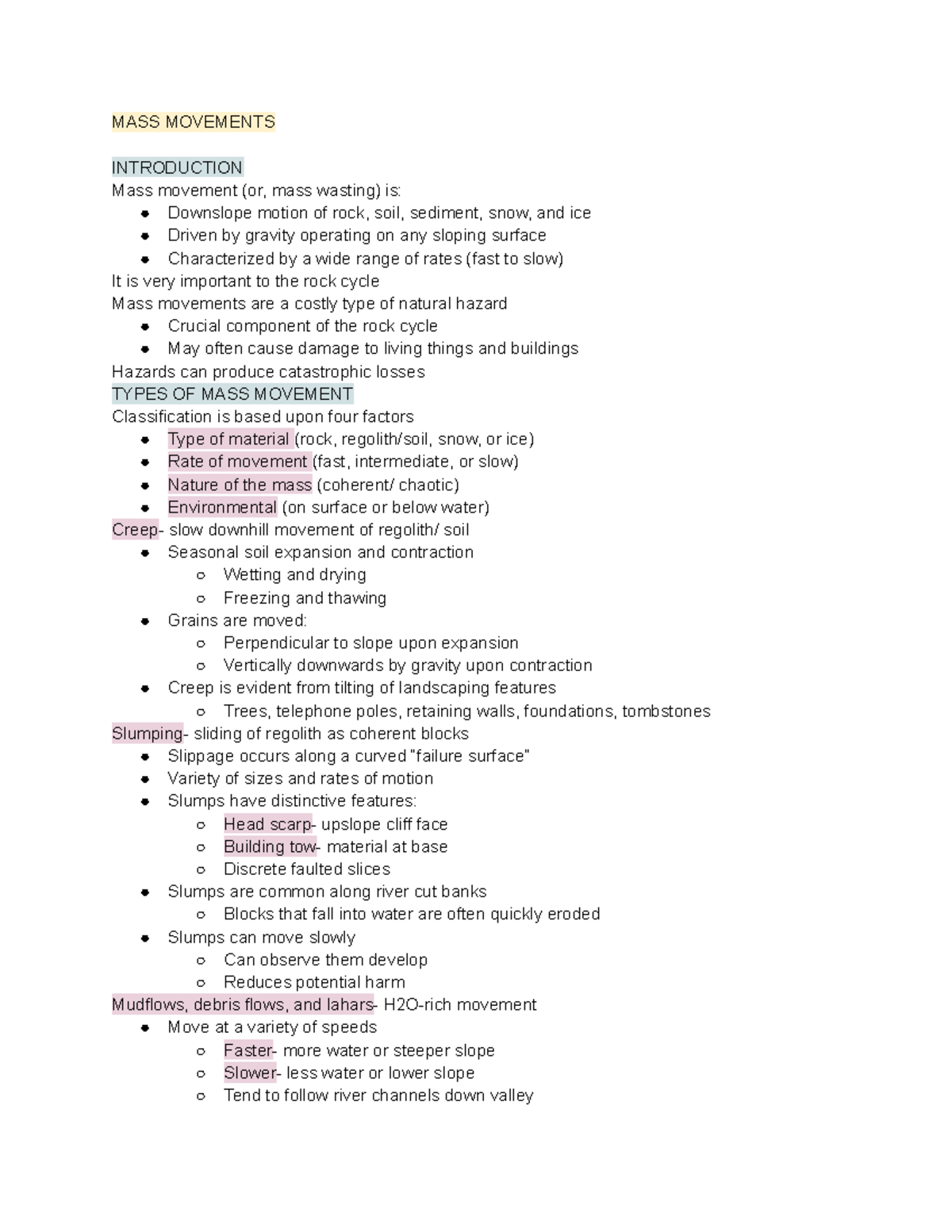 Mass movements - These are the notes for the class Physical Geography ...