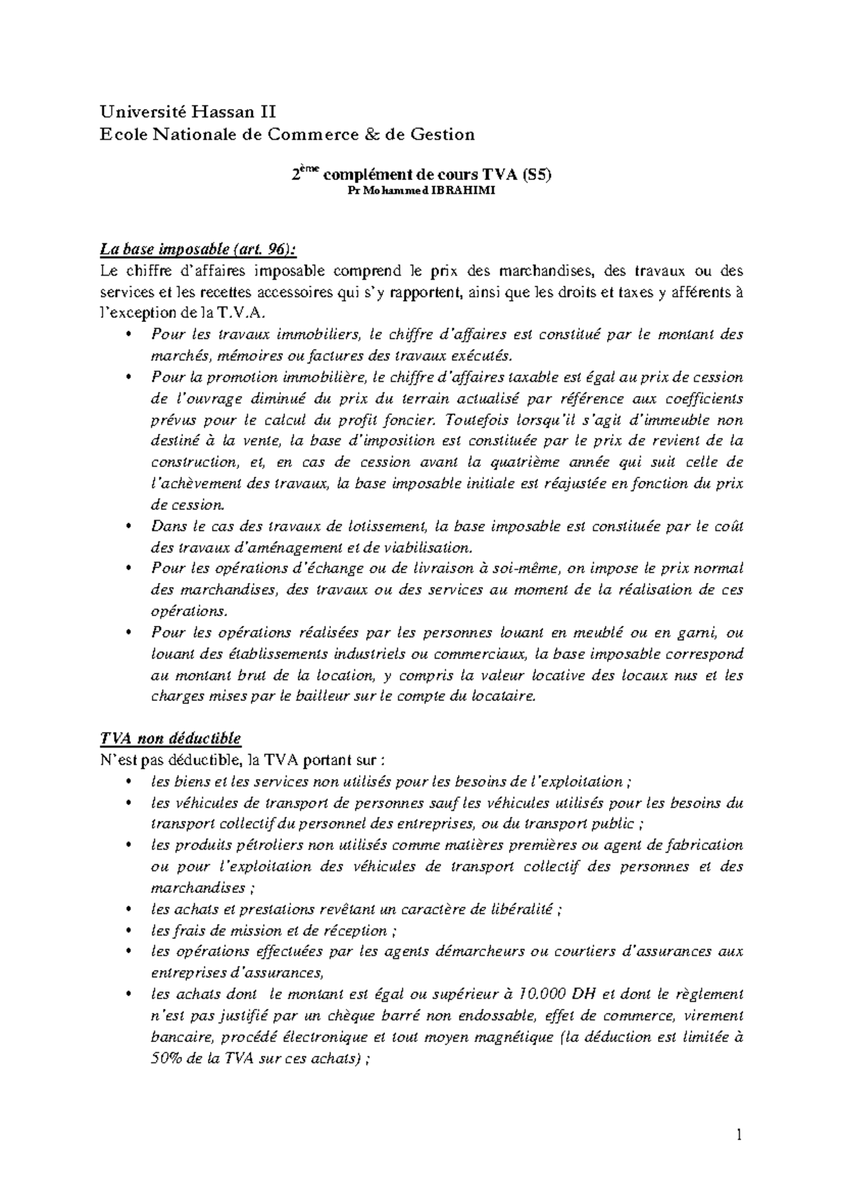 00 01 compl ment cours 2 TVA - 1 Université Hassan II Ecole Nationale ...