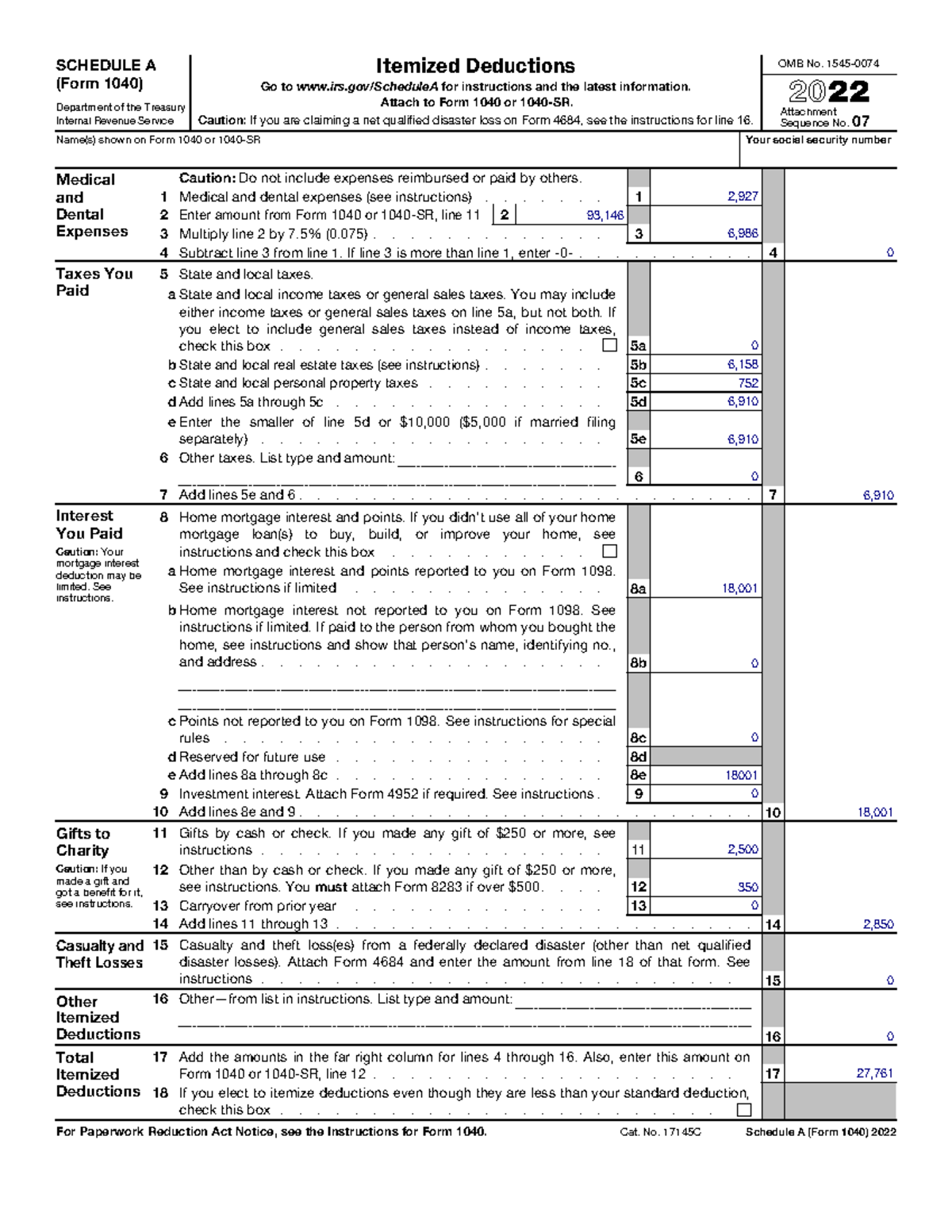 Combinepdf - Example on a 1040 and schedule A tax form - SCHEDULE A ...