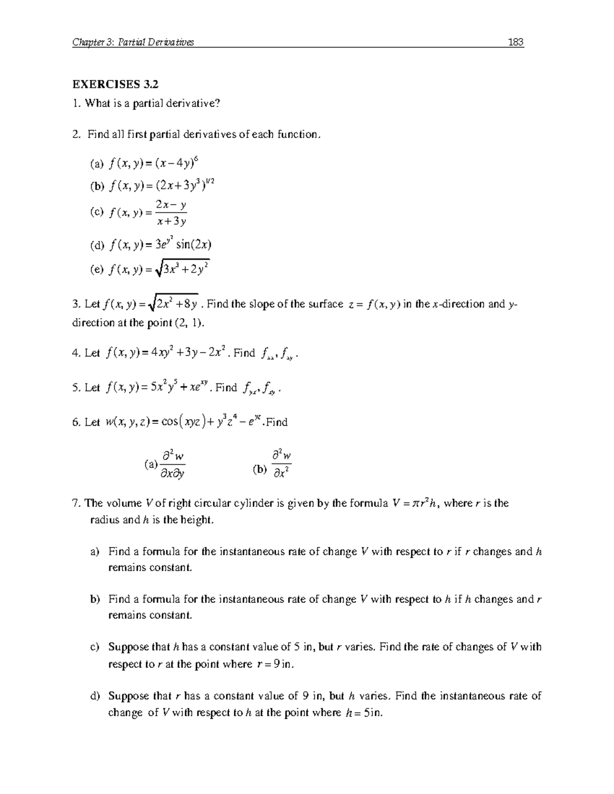 Exercise 3.2 (with answer) - Chapter 3: Partial Derivatives 183 ...