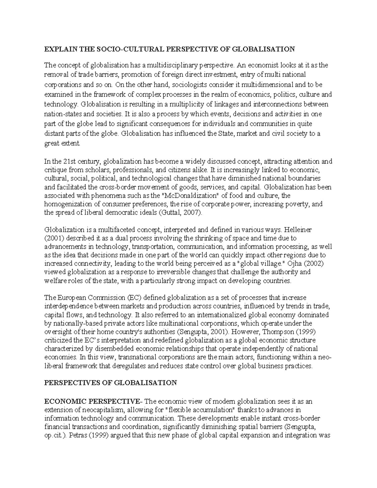 POL TEST - This assignments talks about the socio cultural perspective ...