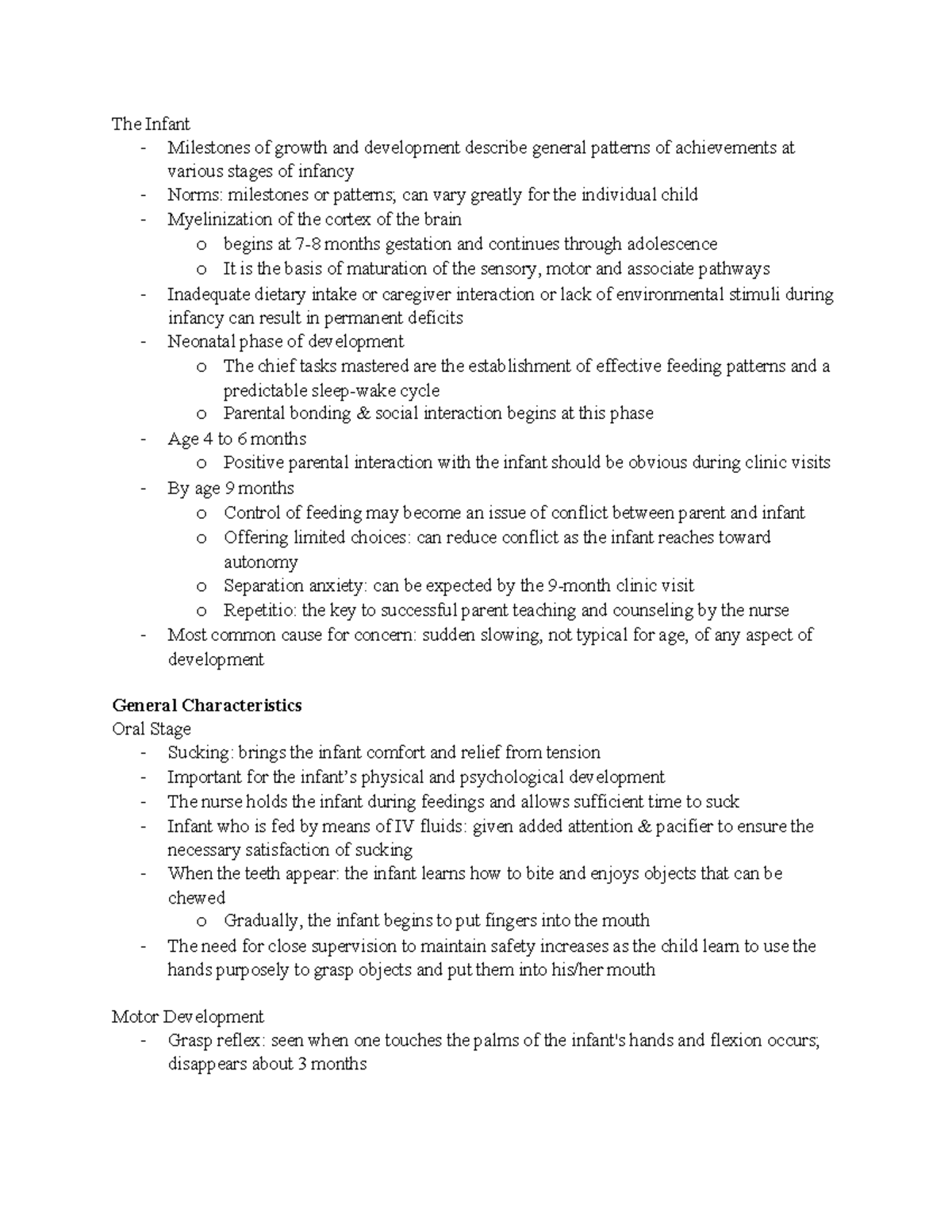 CH 16 PEDS - Summary Maternal/Newborn Nursing - The Infant - Milestones ...