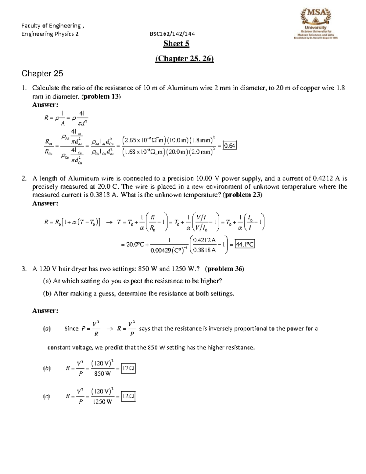 Physics 2 Sheet 5 MA Spring 2018 - Engineering Physics 2 BSC162/142 ...