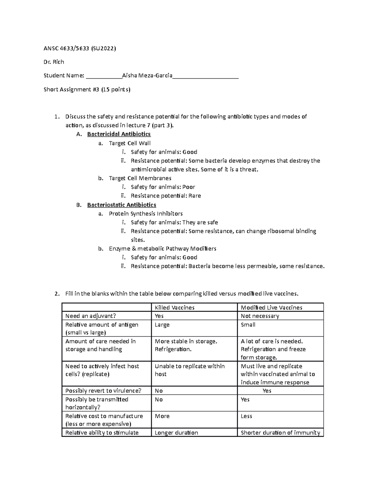 ANSC 4633-5633 Short Assignment #3 - ANSC 4633/5633 (SU2022) Dr. Rich ...