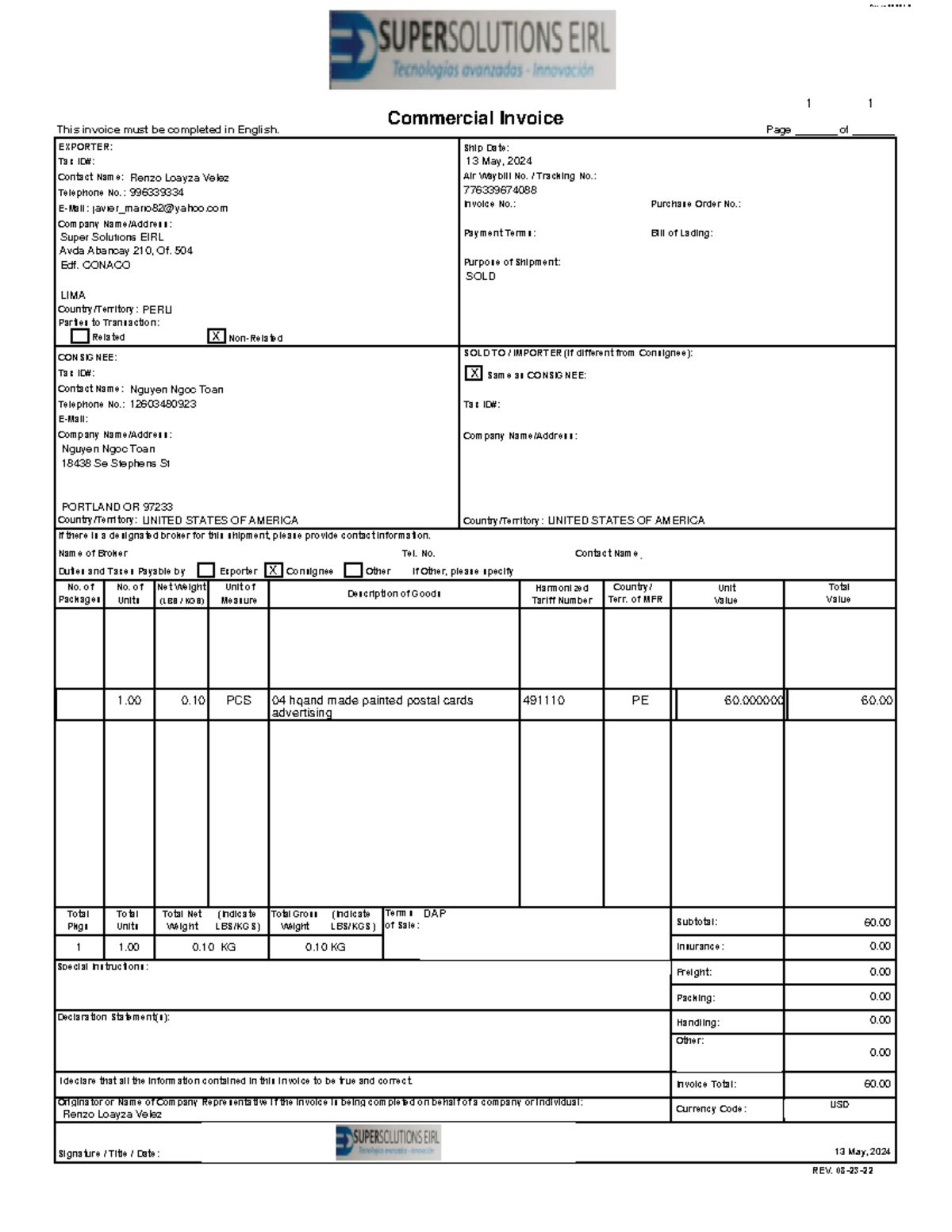 Invoice Guia 776339674088 - 1 0 PCS 04 hqand made painted postal cards ...