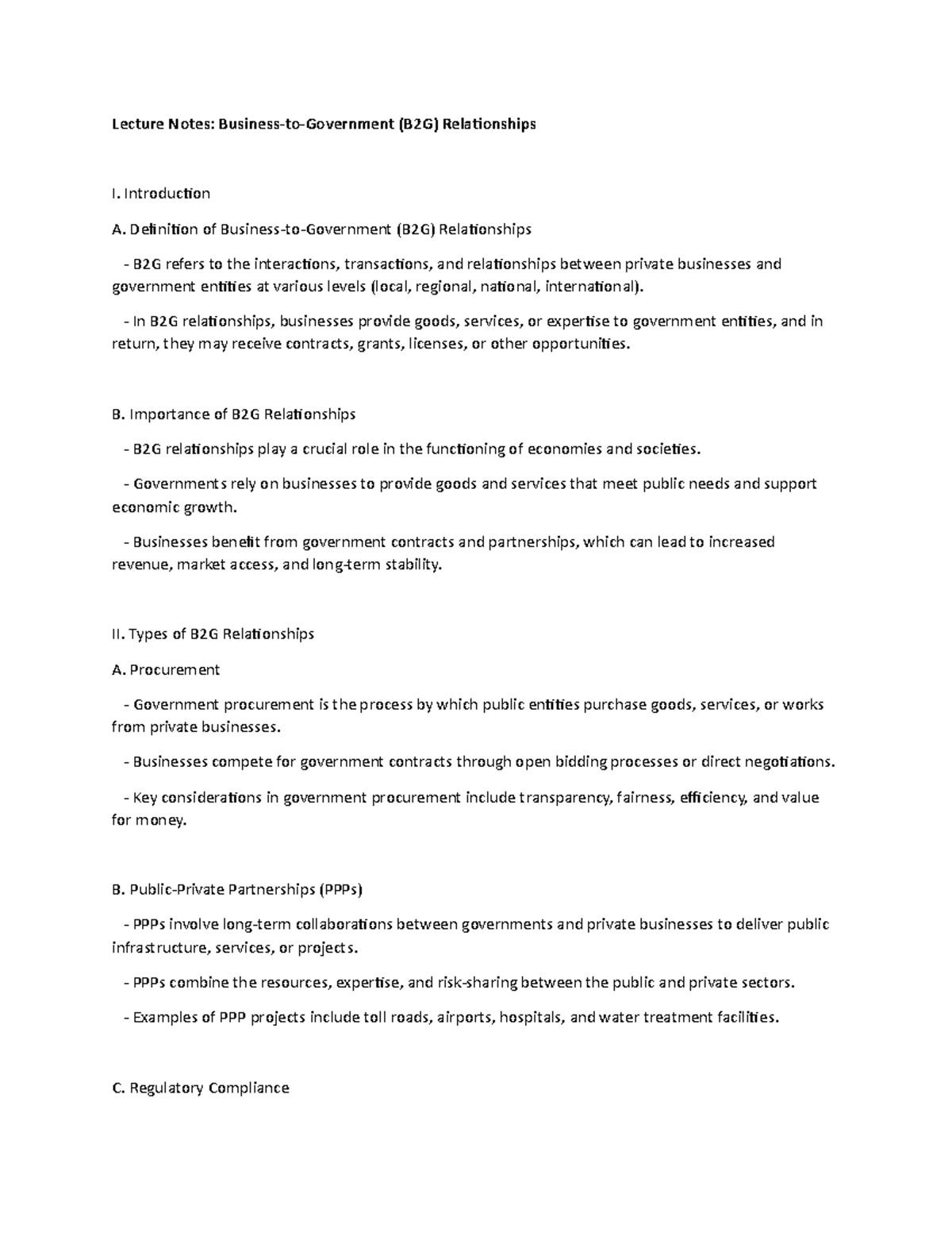 Lecture Notes: Business-to-Government (B2G) Relationships ...