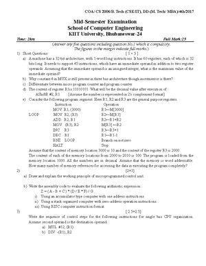 CS-2006 COA Lesson Plan - SCHOOL OF COMPUTER ENGINEERING KIIT UNIVERSITY, BHUBANESWAR SUBJECT ...