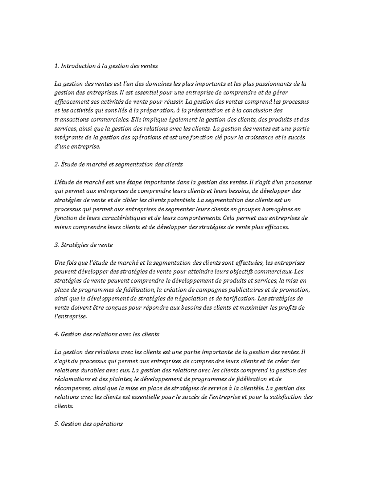 Sales Management Study Notes - Introduction à la gestion des ventes La ...