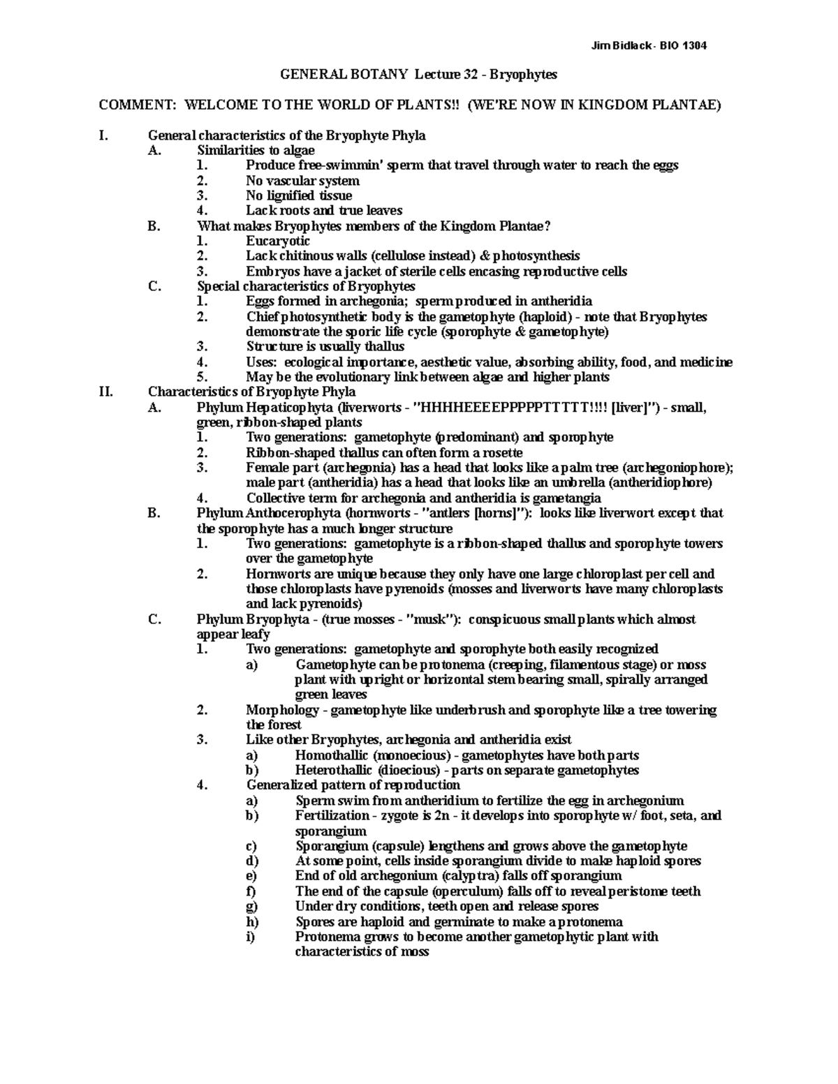 MOSS32 - botany lecture notes from prof jim - Jim Bidlack - BIO 1304 ...