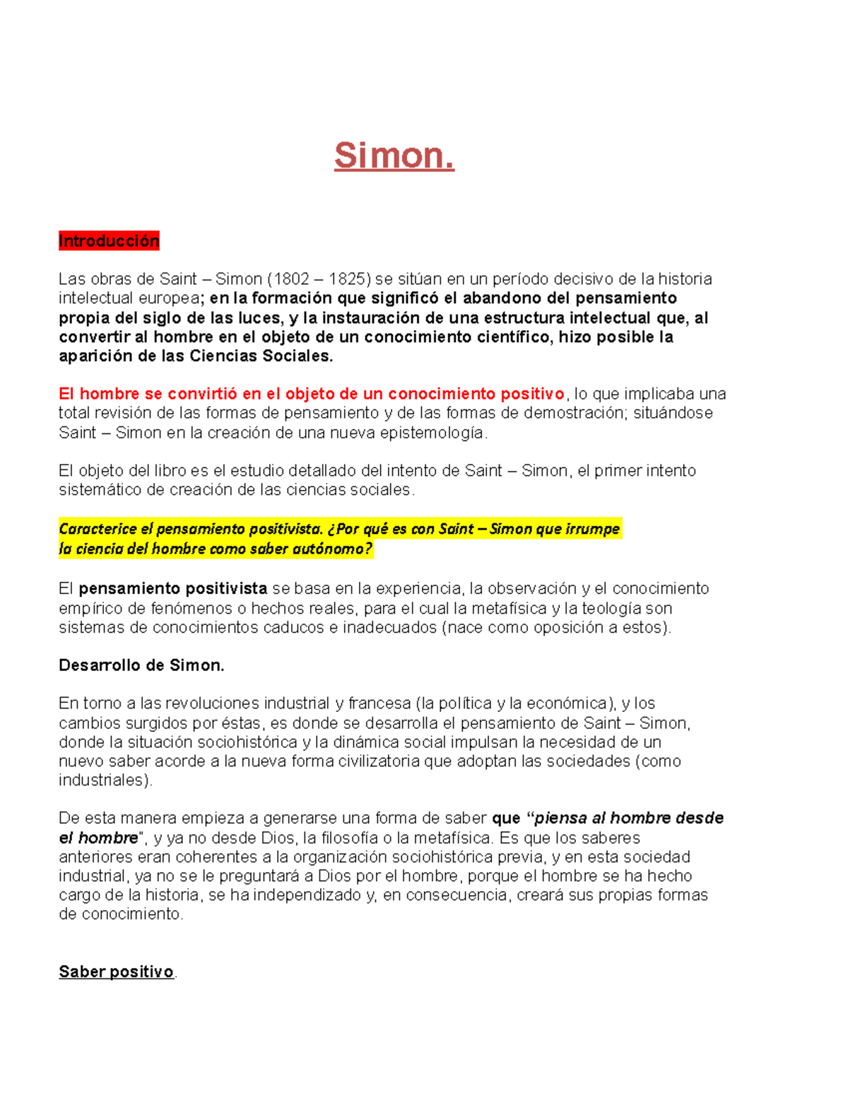 REsumen sobre Saint Simon - Simon. Introducción Las obras de Saint ...