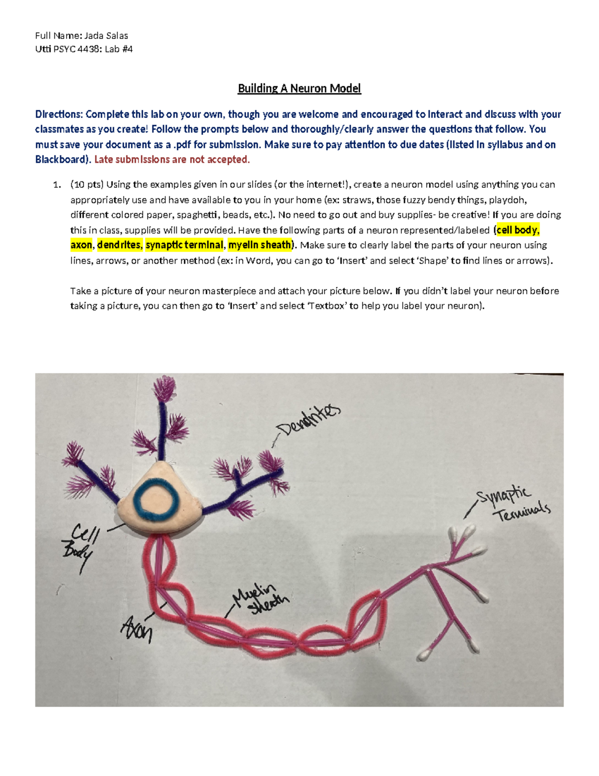 PSYC 4438 Lab 3 Build a Neuron Model Final - Full Name: Jada Salas Utti PSYC 4438: Lab ...