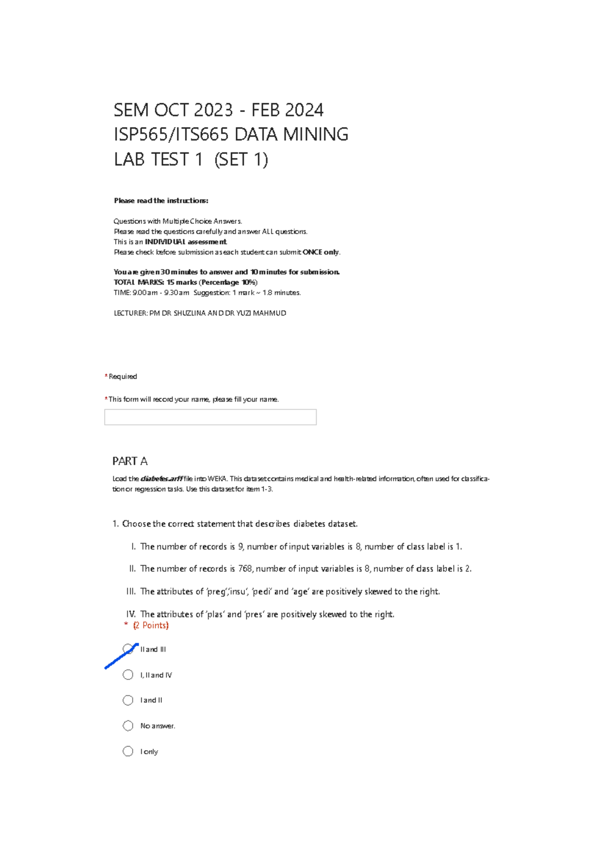 MOCK LAB TEST 1 - TEST - * Required * This form will record your name ...