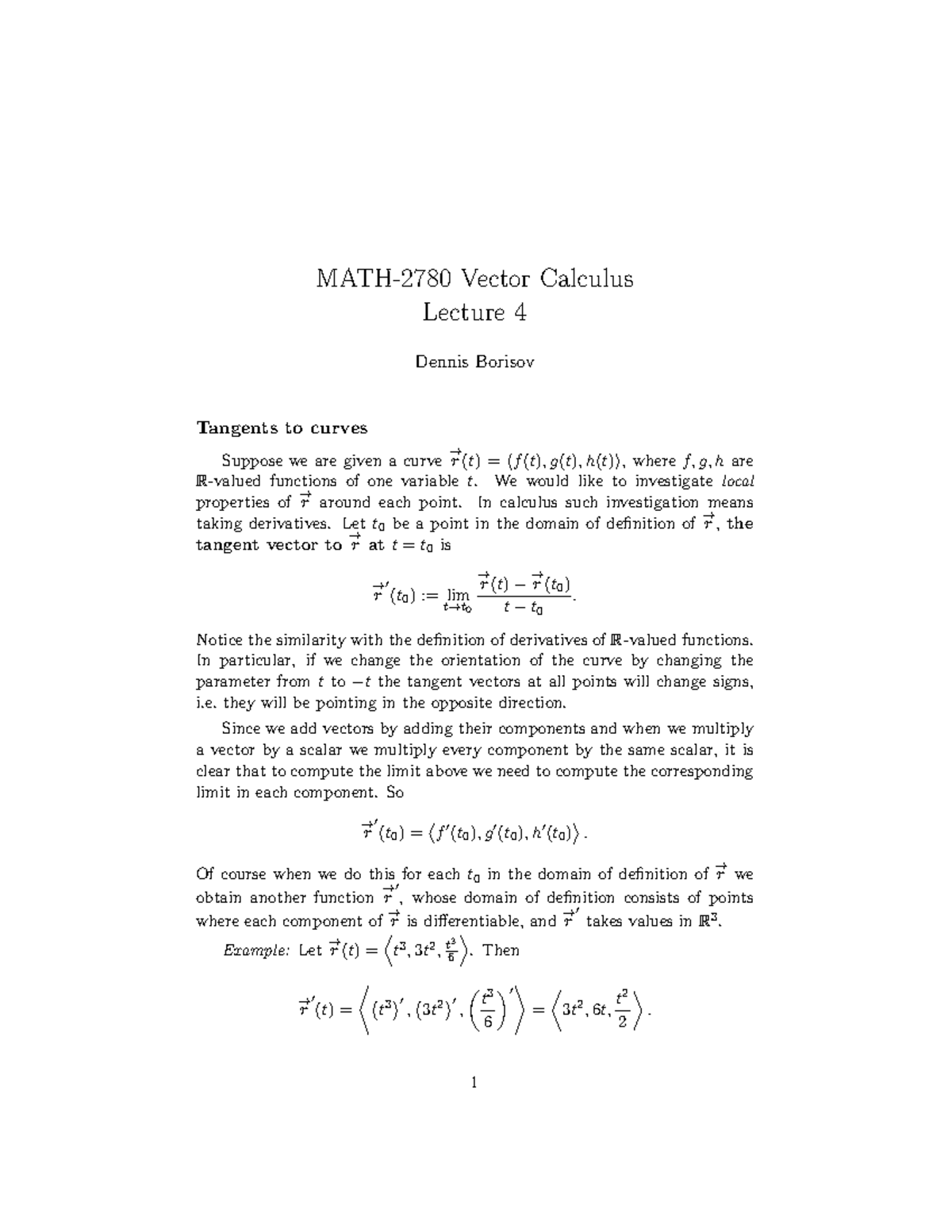 Lecture 04 - MATH-2780 Vector Calculus Lecture 4 Dennis Borisov ...