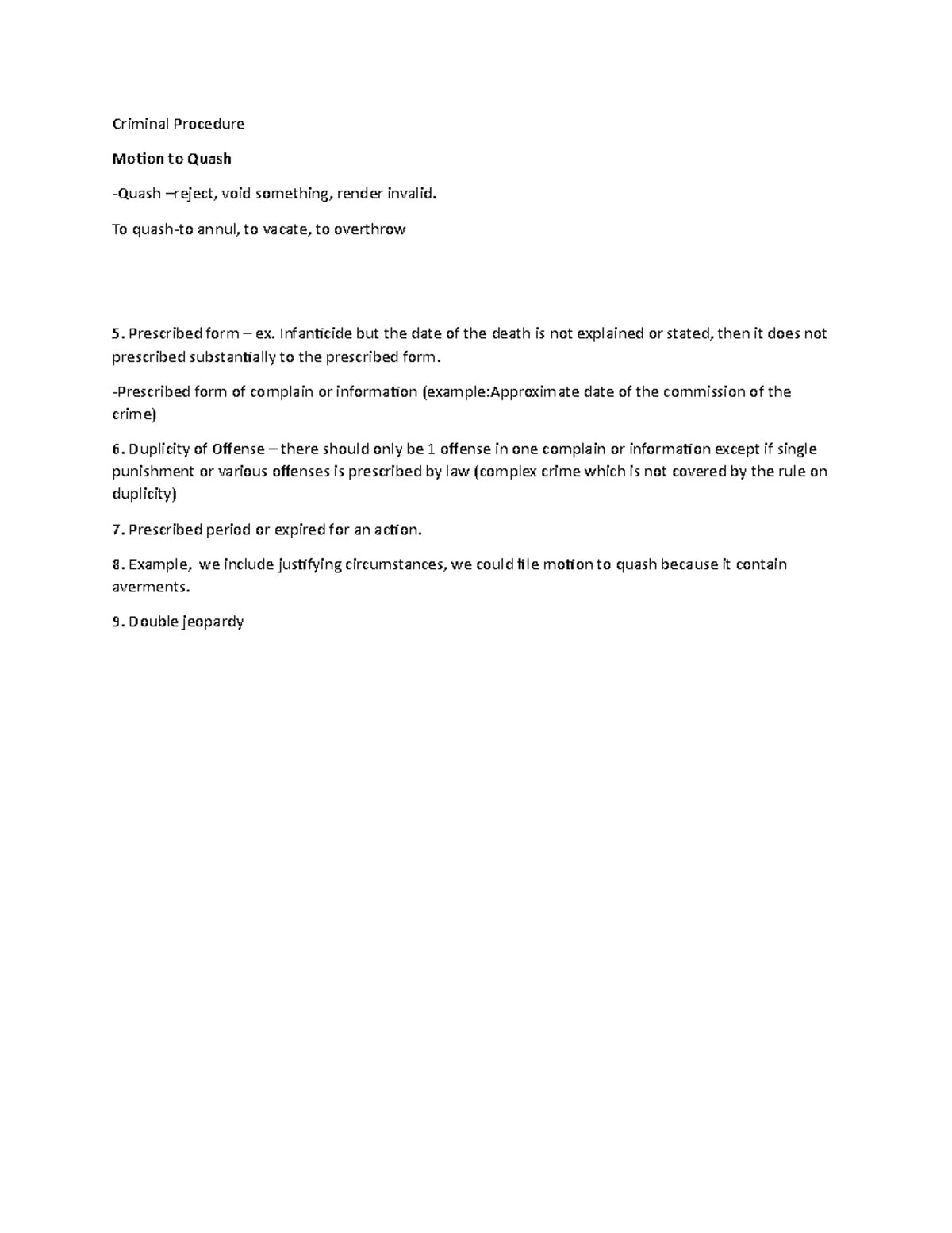 Motion to Quash Report Criminal Procedure - Criminal Procedure Motion to Quash -Quash –reject ...