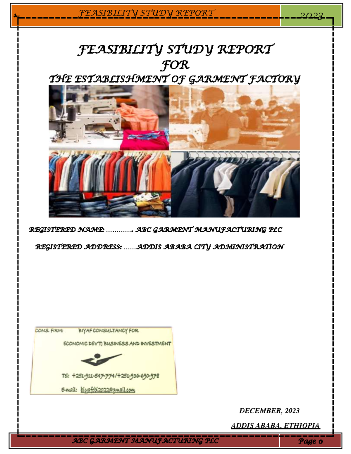 Garment Project Feasibility Study - FEASIBILITY STUDY REPORT FOR THE ...