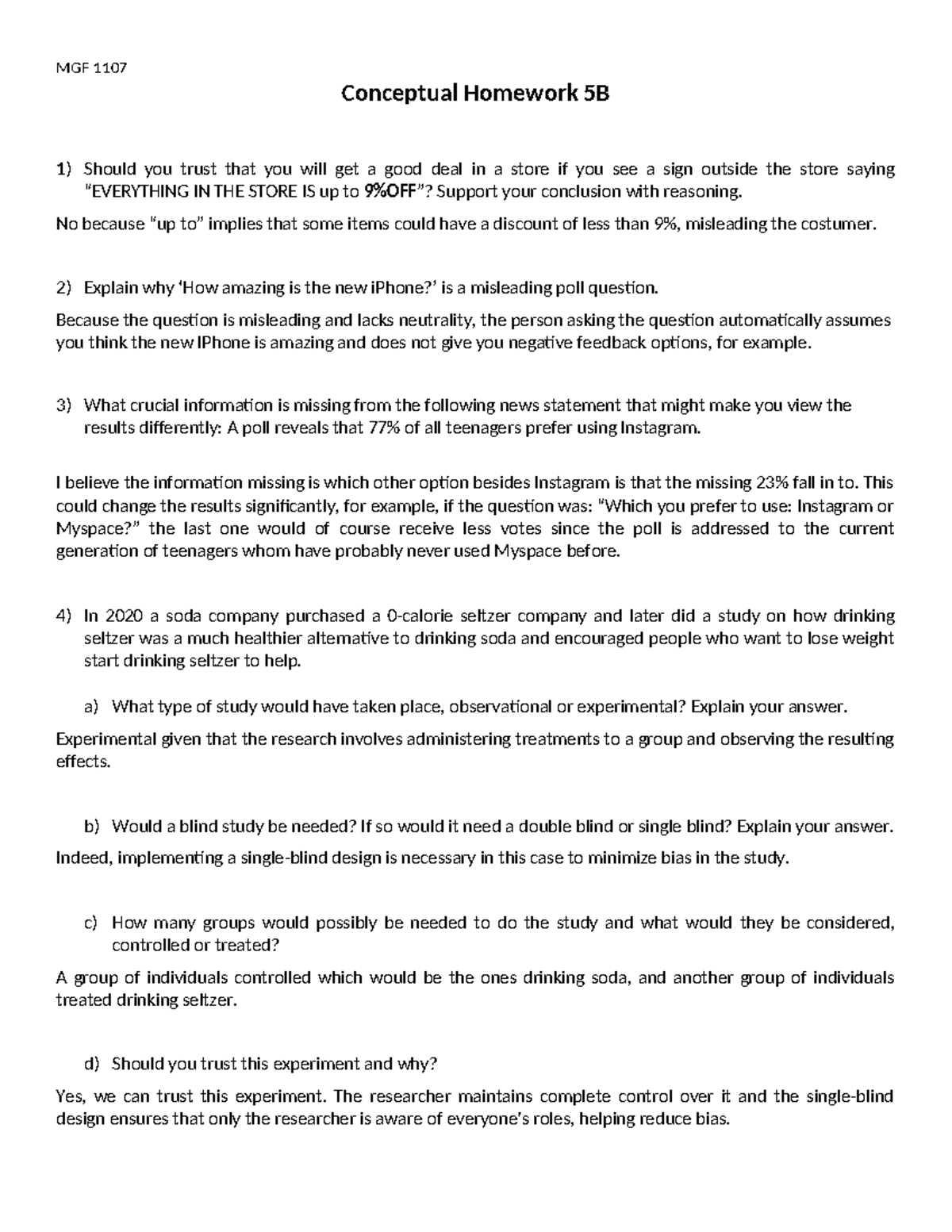 Conceptual HW 5B SCM - SCM Assignments - MGF 1107 Conceptual Homework 5B 1) Should you trust ...