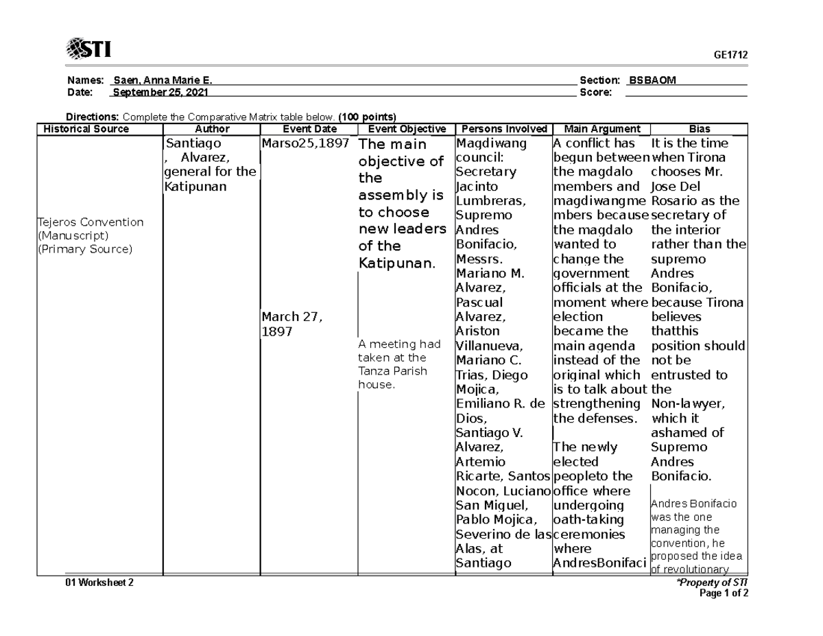 527401049 01 Worksheet 2 1 - GE 01 Worksheet 2 *Property of STI Page 1 ...