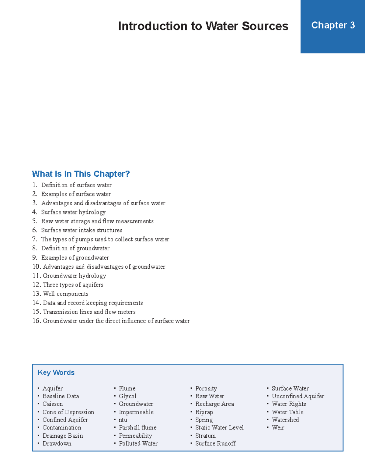Chapter 3 intro to water sources - Chapter 3 What Is In This Chapter? 1 ...