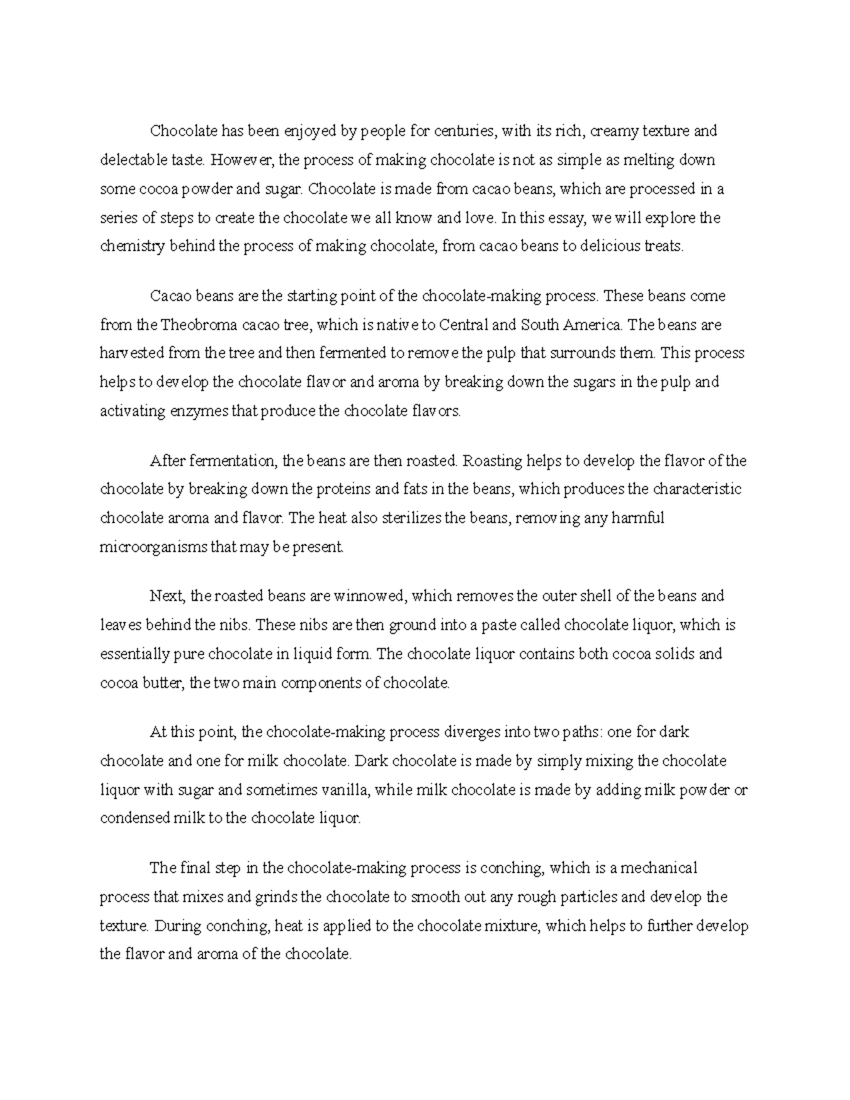 The chemistry of chocolate from cacao beans to delicious treats - Essay ...