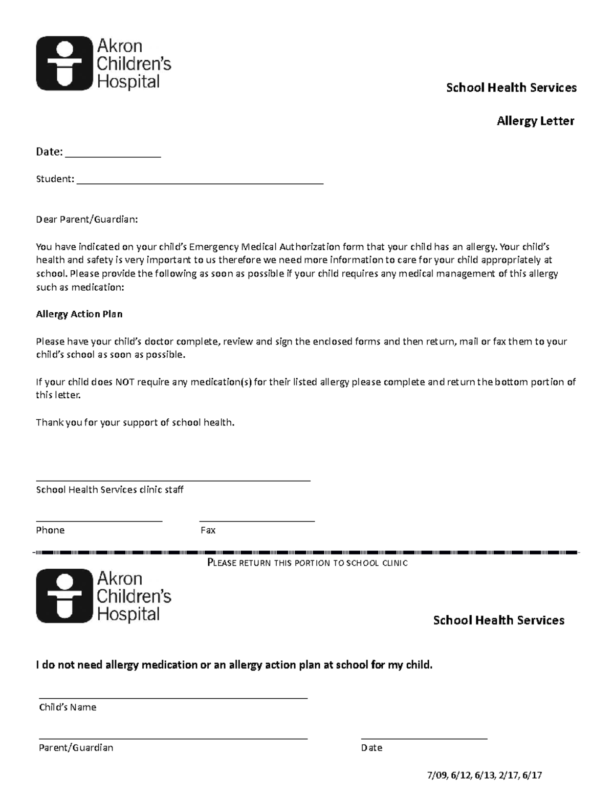 Allergy Letter - hi how are yo - School Health Services Allergy Letter ...