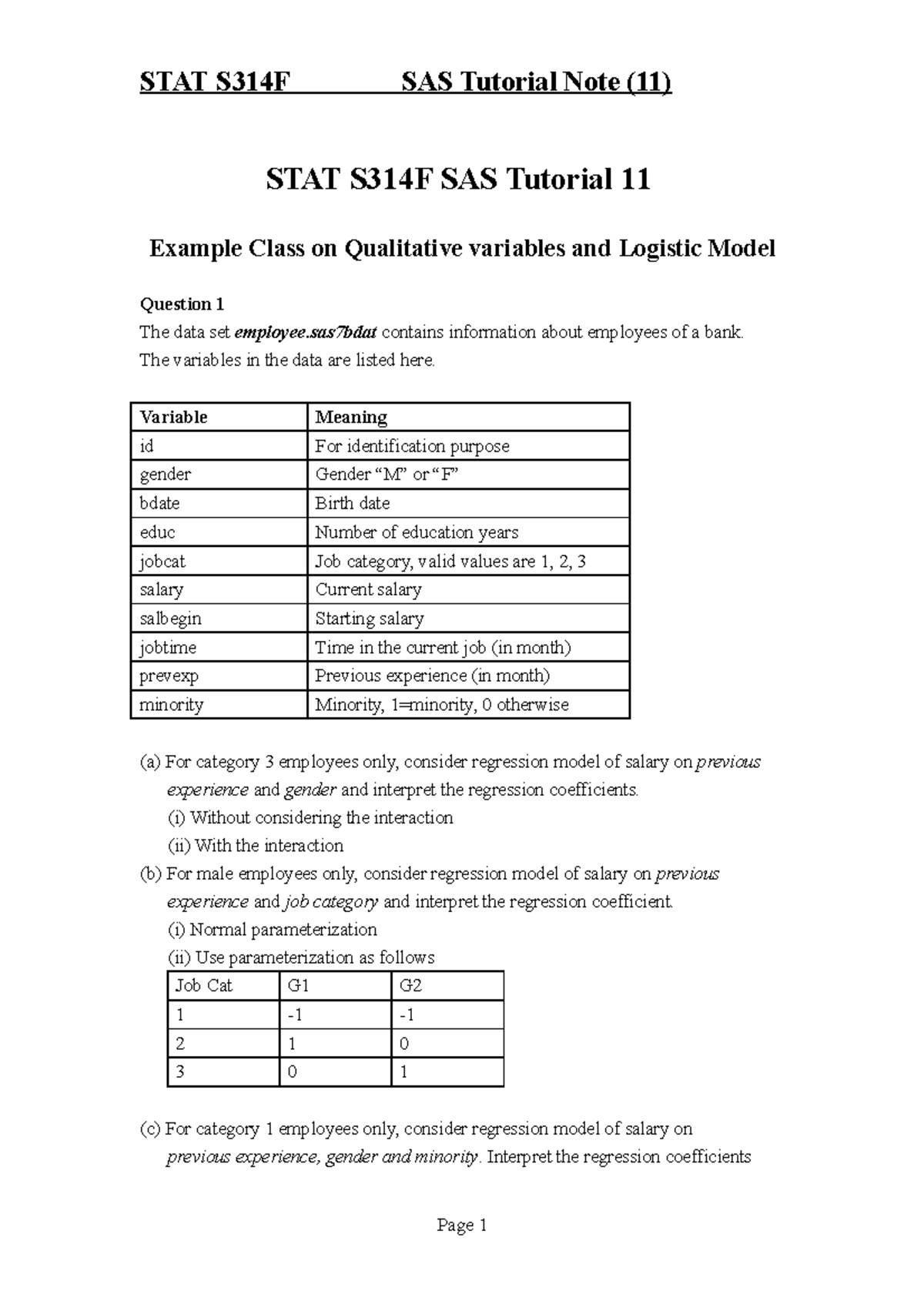 STAT S314F SAS Tutorial Note 11 - STAT S314F SAS Tutorial 11 Example ...