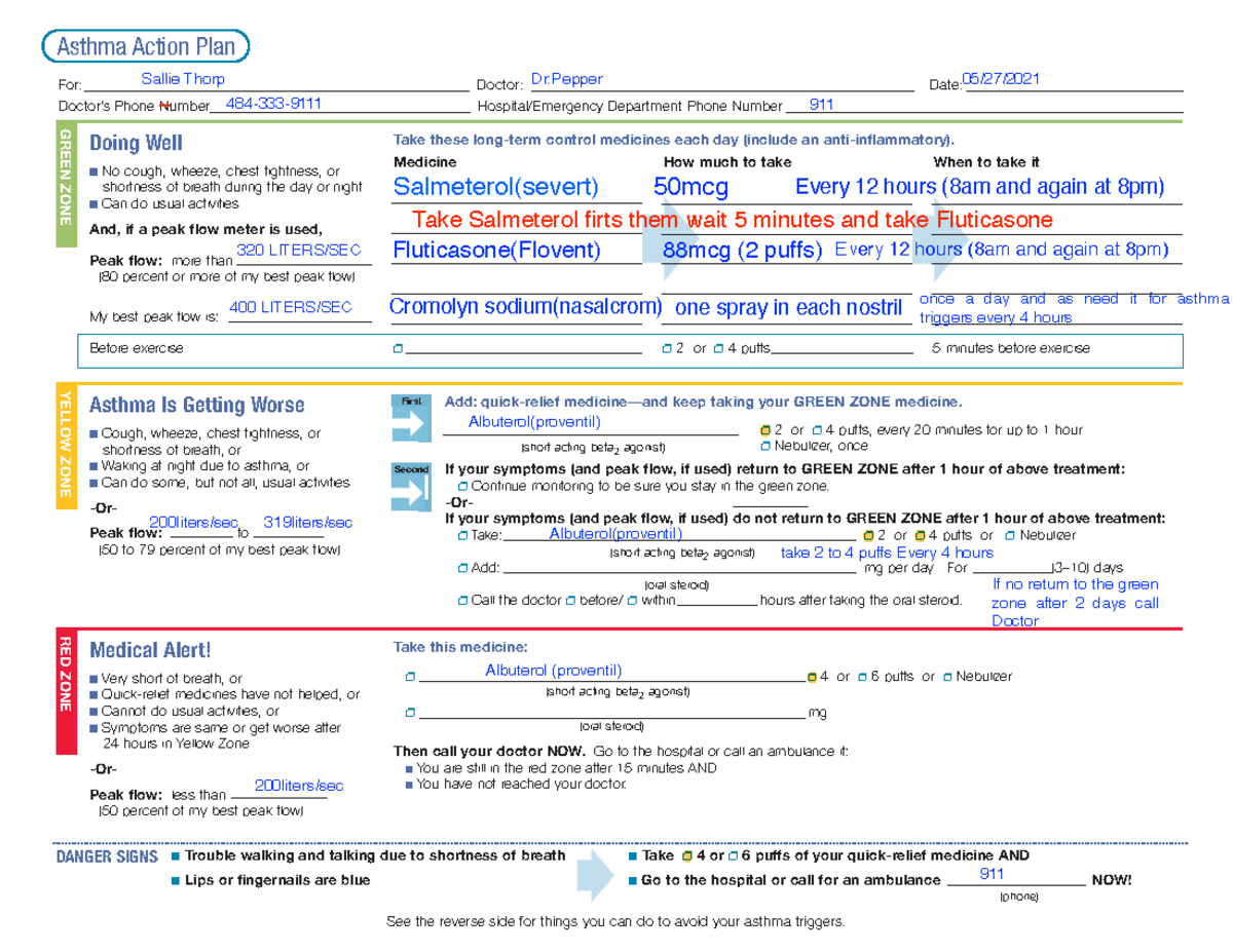 Actionplan DT - ACTION PLAN FOR ASTHMA PATIENT - Doing Well ! No cough ...