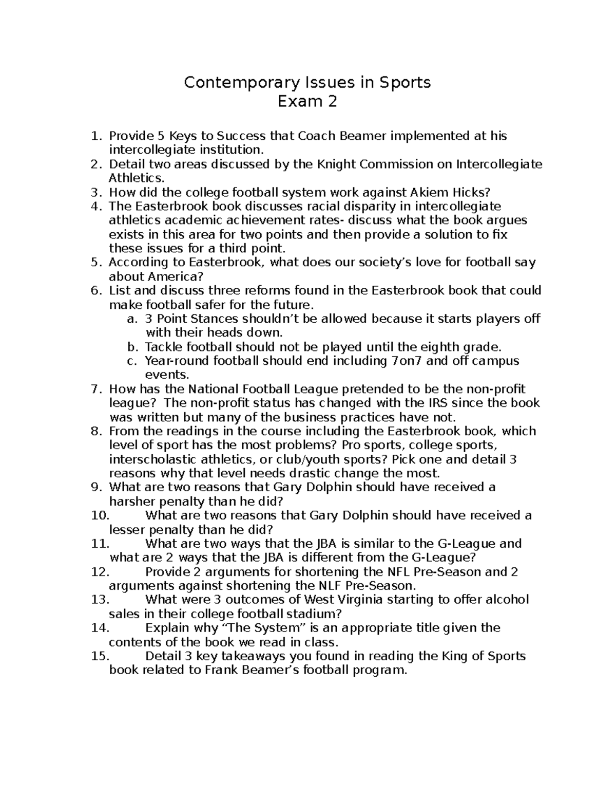 Contemporary Issues in Sports Exam 2 Review - Contemporary Issues in ...