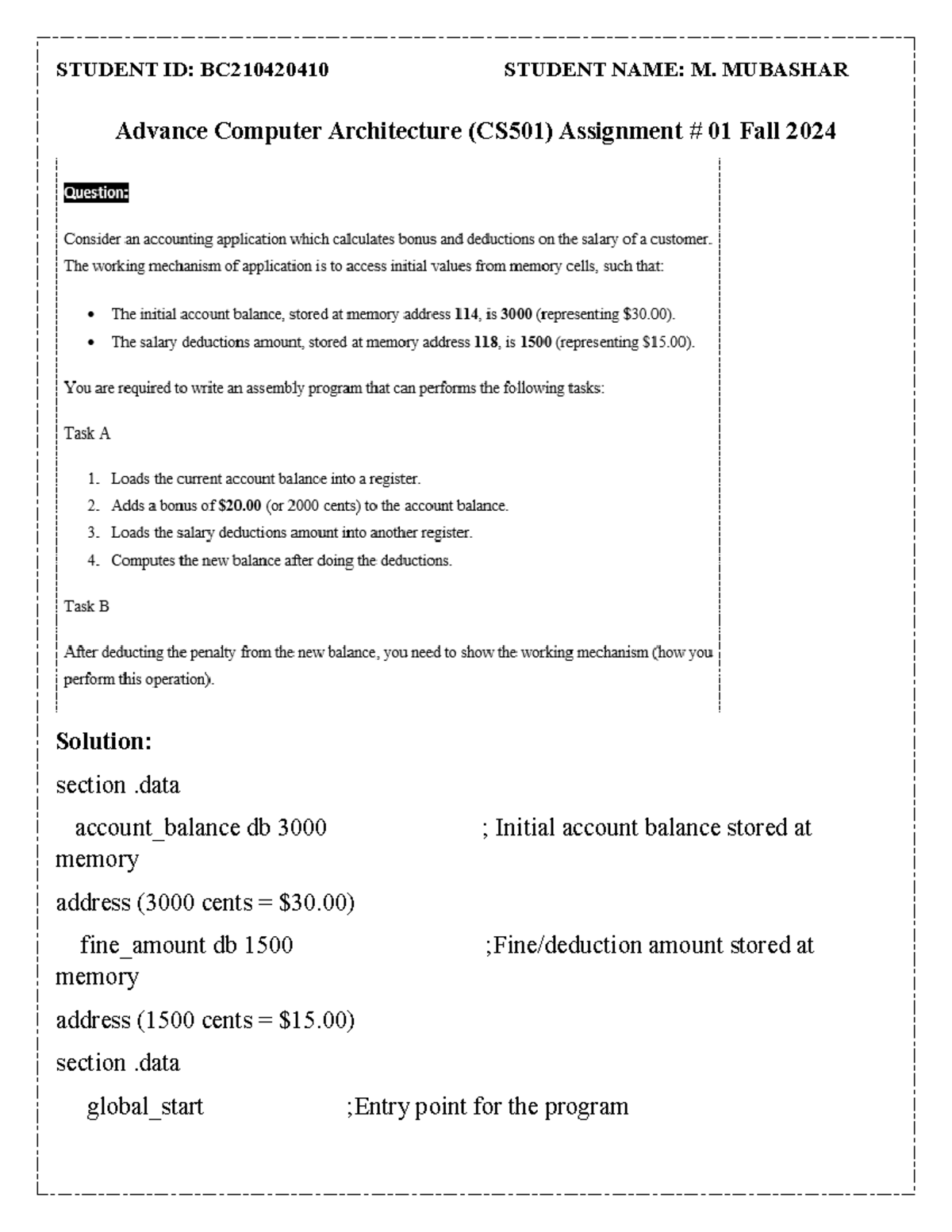 Fall 2024 CS501 1 BC210420410 - STUDENT ID: BC210420410 STUDENT NAME: M. MUBASHAR Advance ...