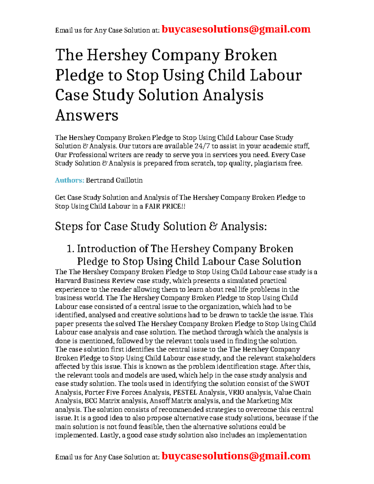 Case Solution The Hershey Company Broken Pledge to Stop Using Child ...