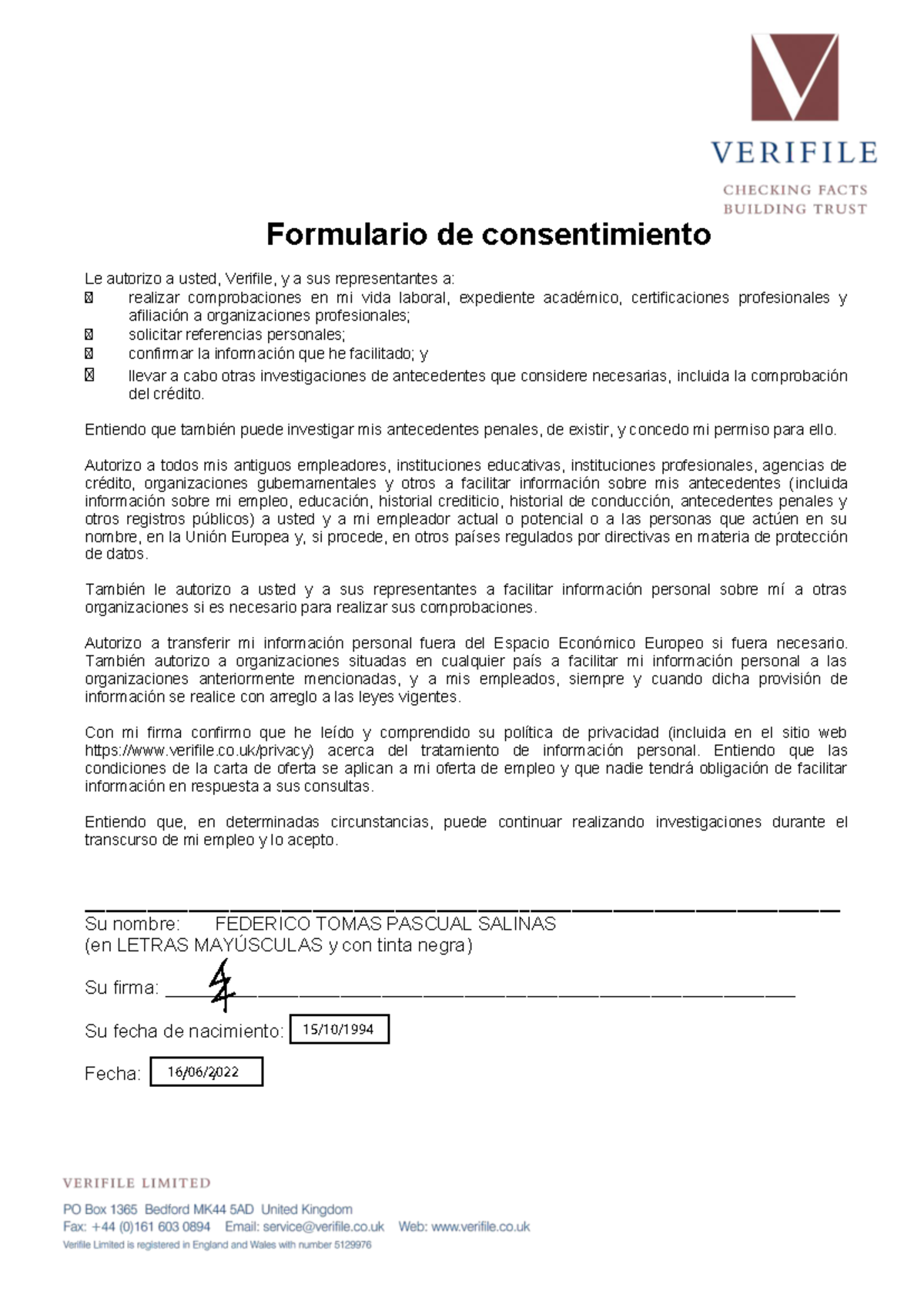 Spanish Authority form - Formulario de consentimiento Le autorizo a ...