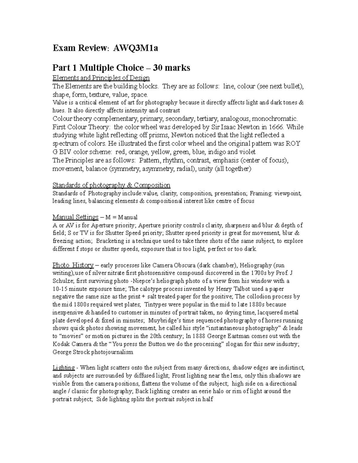 Exam Review Gr. 11 Photography - Studocu