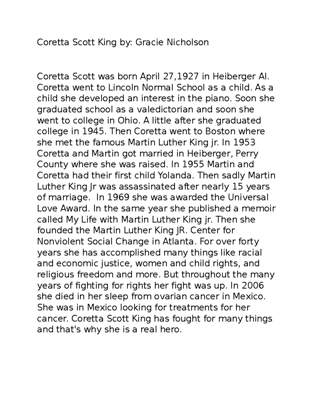 Document 21 - Topic - Coretta Scott King by: Gracie Nicholson Coretta ...
