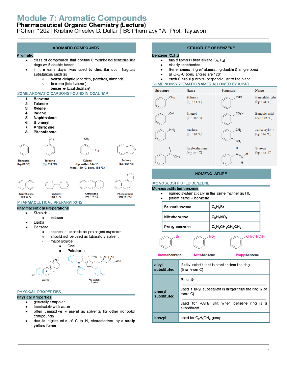 Org chem lec m7 aromatic compounds - Module 7: Aromatic Compounds ...